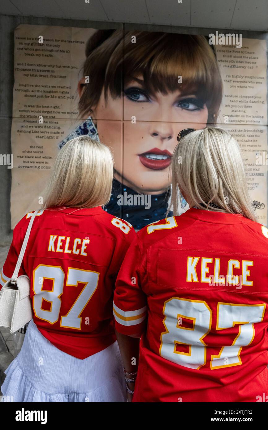 London, UK. 15 August 2024. Taylor Swift fan ('Swifties') with Travis ...