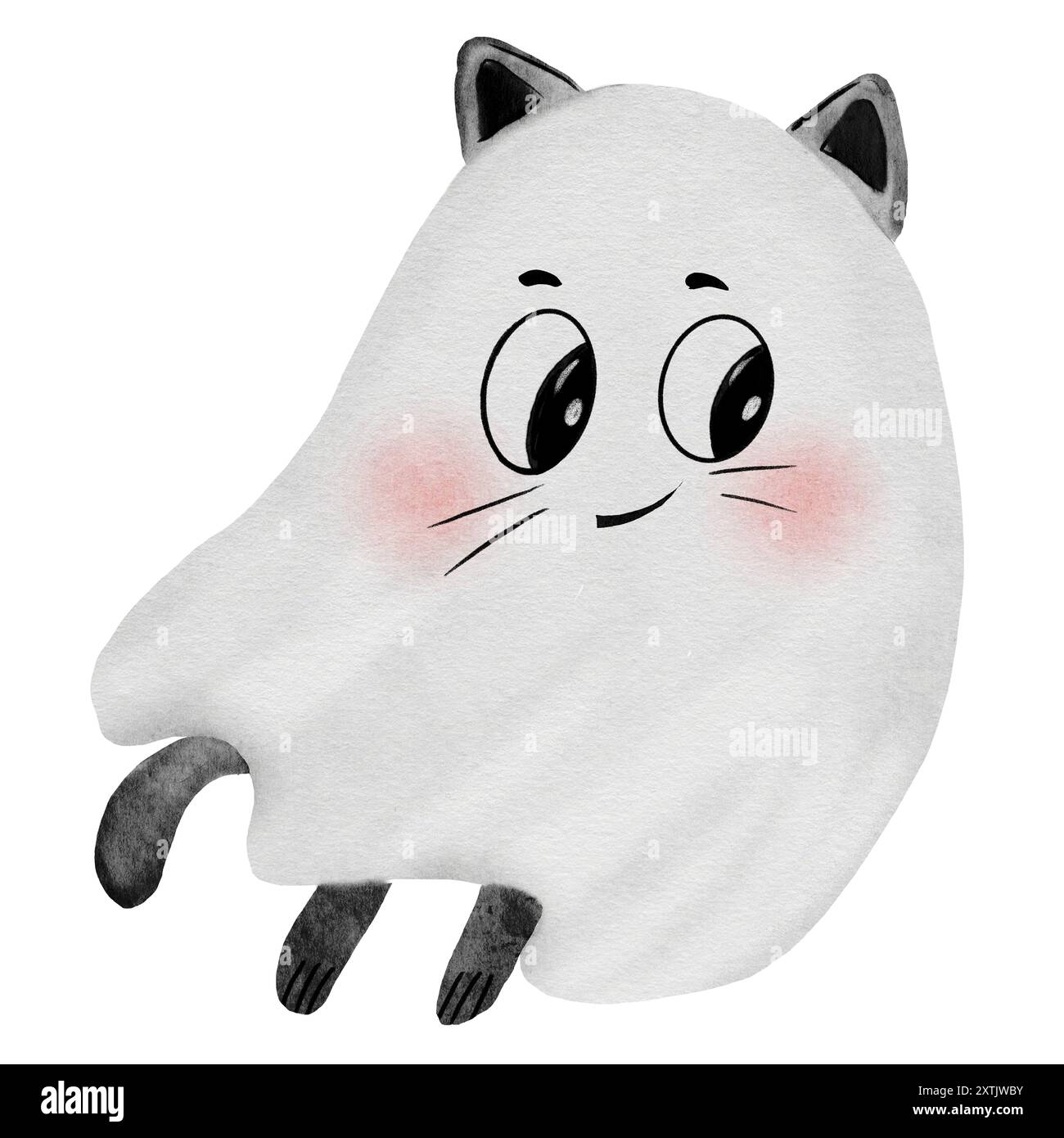 Cute ghost watercolor. Hand drawn kawaii monster. Clip art of the face ...