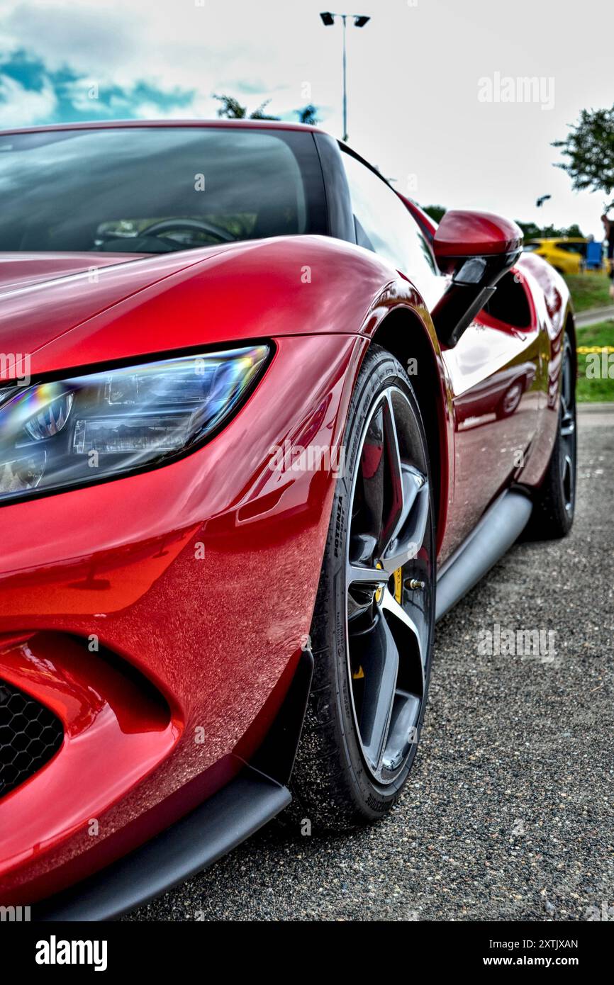 Roche-la-Molière, France - July 2nd 2023 : Focus on a red Ferrari 296 ...