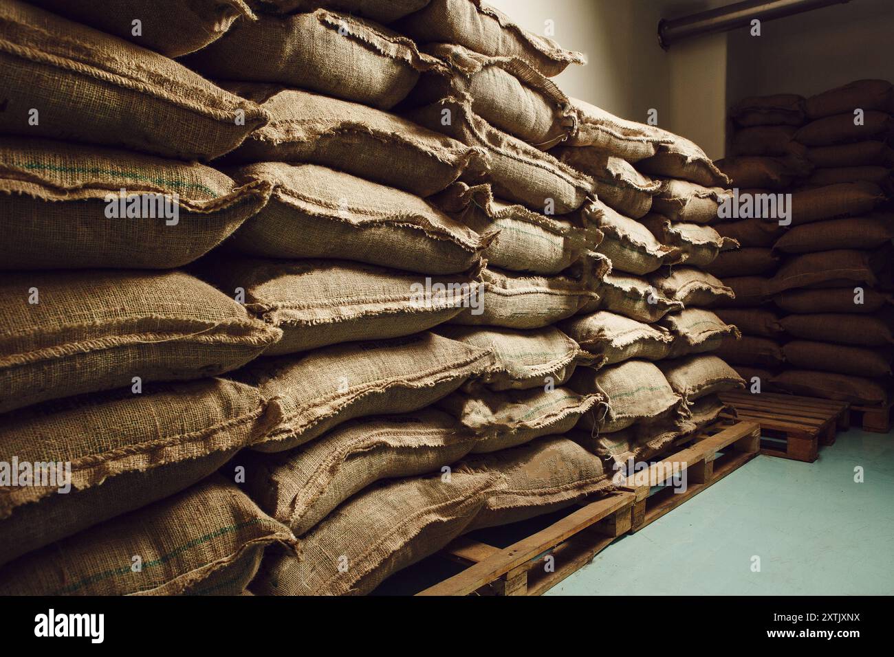 Brazilian Coffee Bags Stacked in Storage Area Stock Photo - Alamy