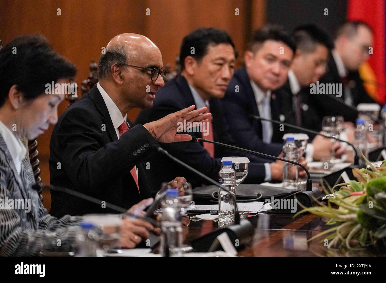Singapore President Tharman Shanmugaratnam gestures as he speaks during ...