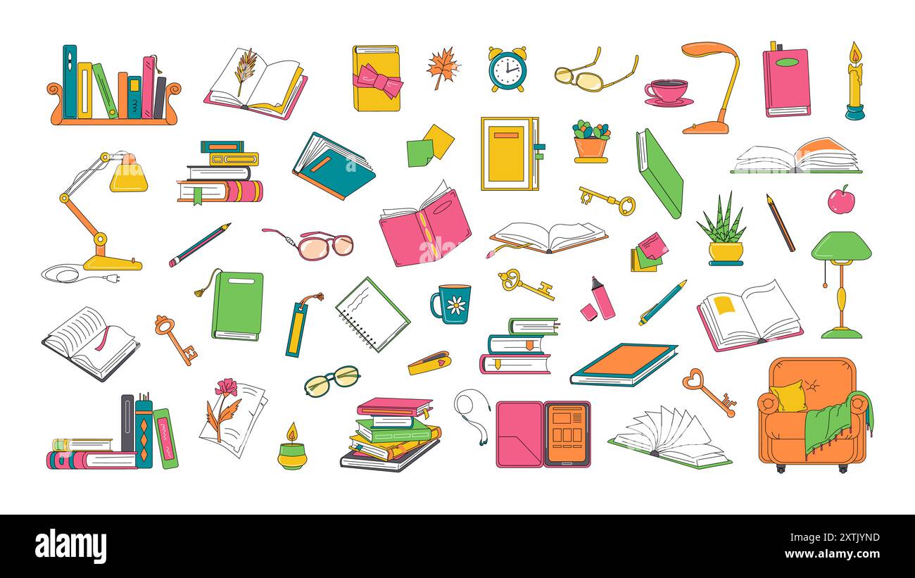 Books and stationery, reading related objects Stock Vector Image & Art ...
