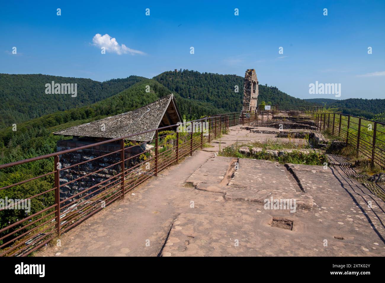 Upper platform of Fleckenstein Castle in Alsace (France) with a view of ...