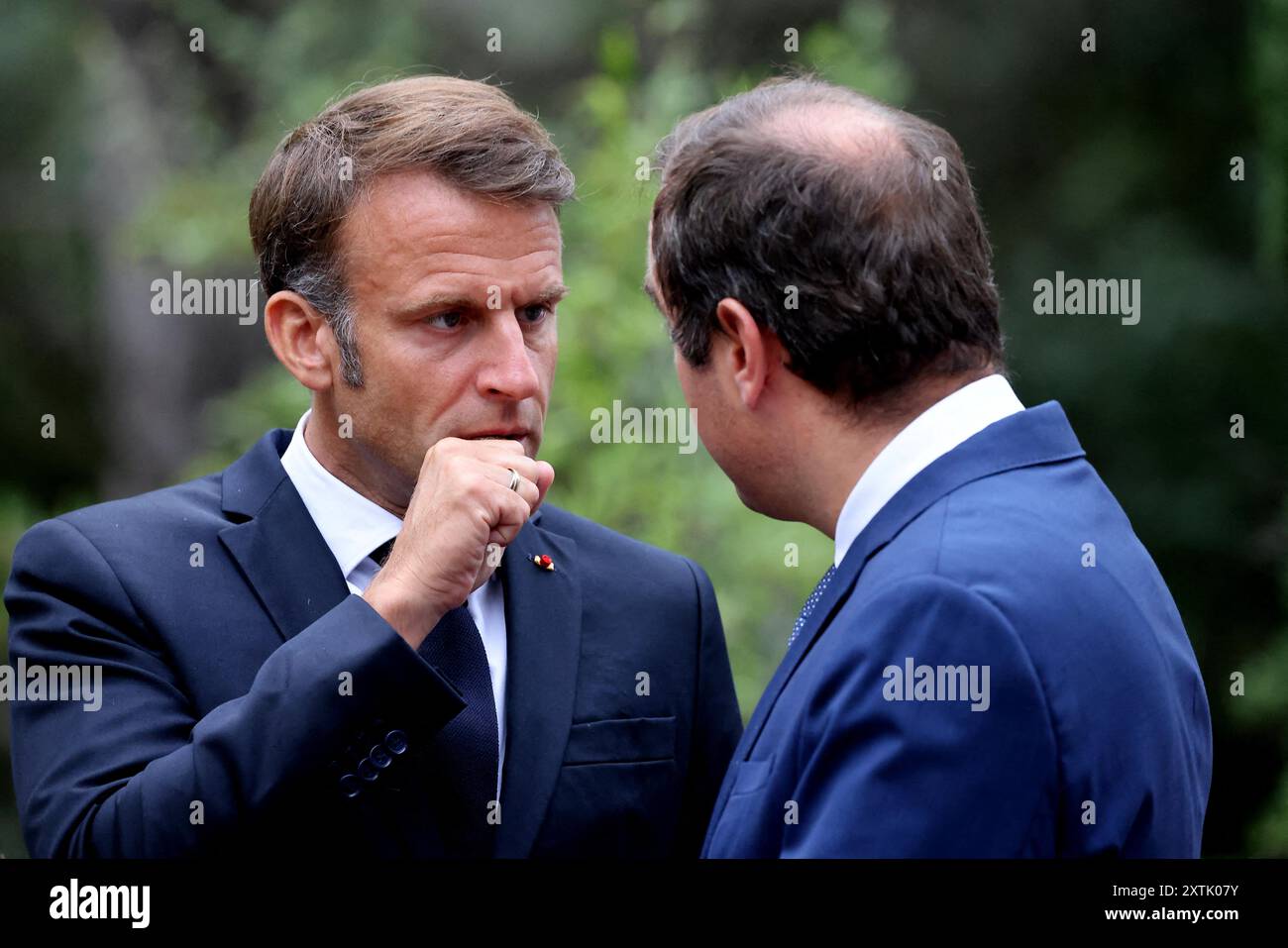 French president Emmanuel Macron and Sébastien Lecornu during ceremony ...