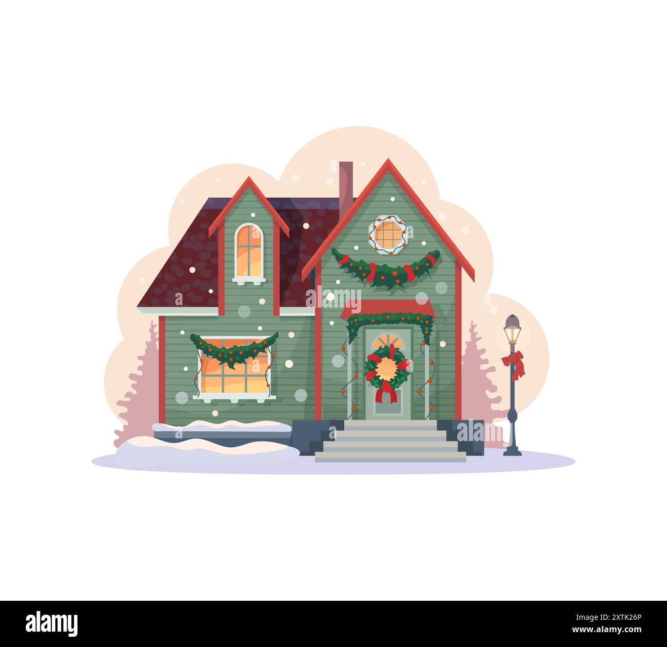 Christmas winter house facade exterior, vector scene of Xmas holiday ...