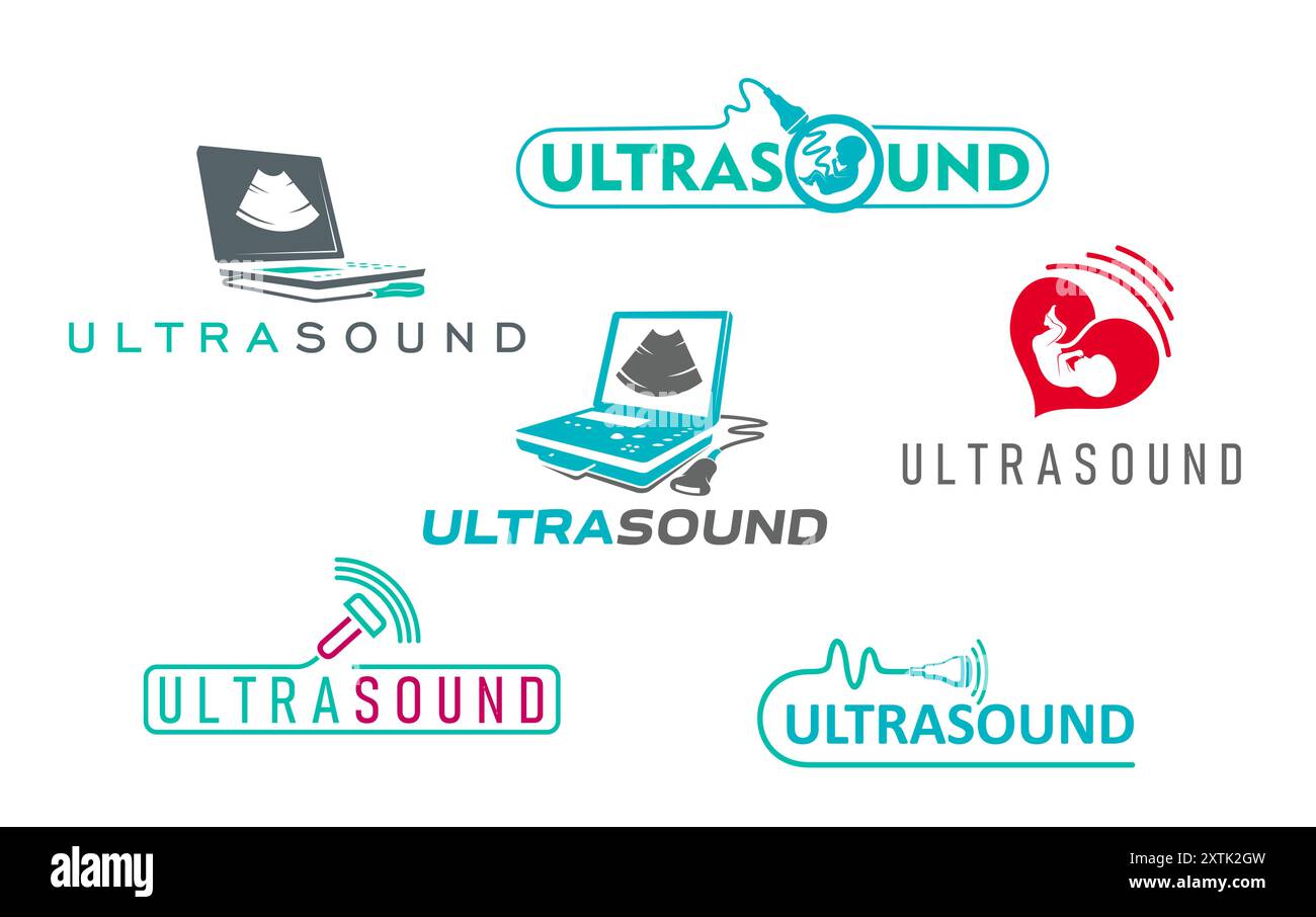 Ultrasound pregnancy icons, ultrasonography medical diagnostic symbols ...
