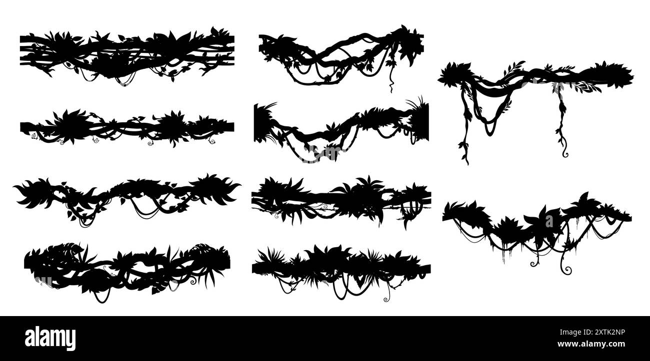 Jungle tropical forest liana vines silhouettes. Isolated vector ...