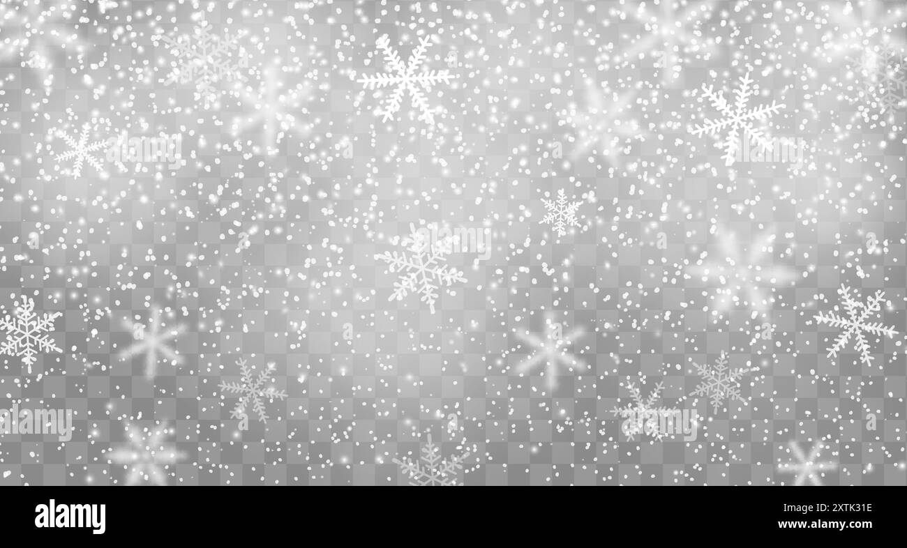 Christmas snow fall with snowflakes. Winter snow flakes on transparent ...
