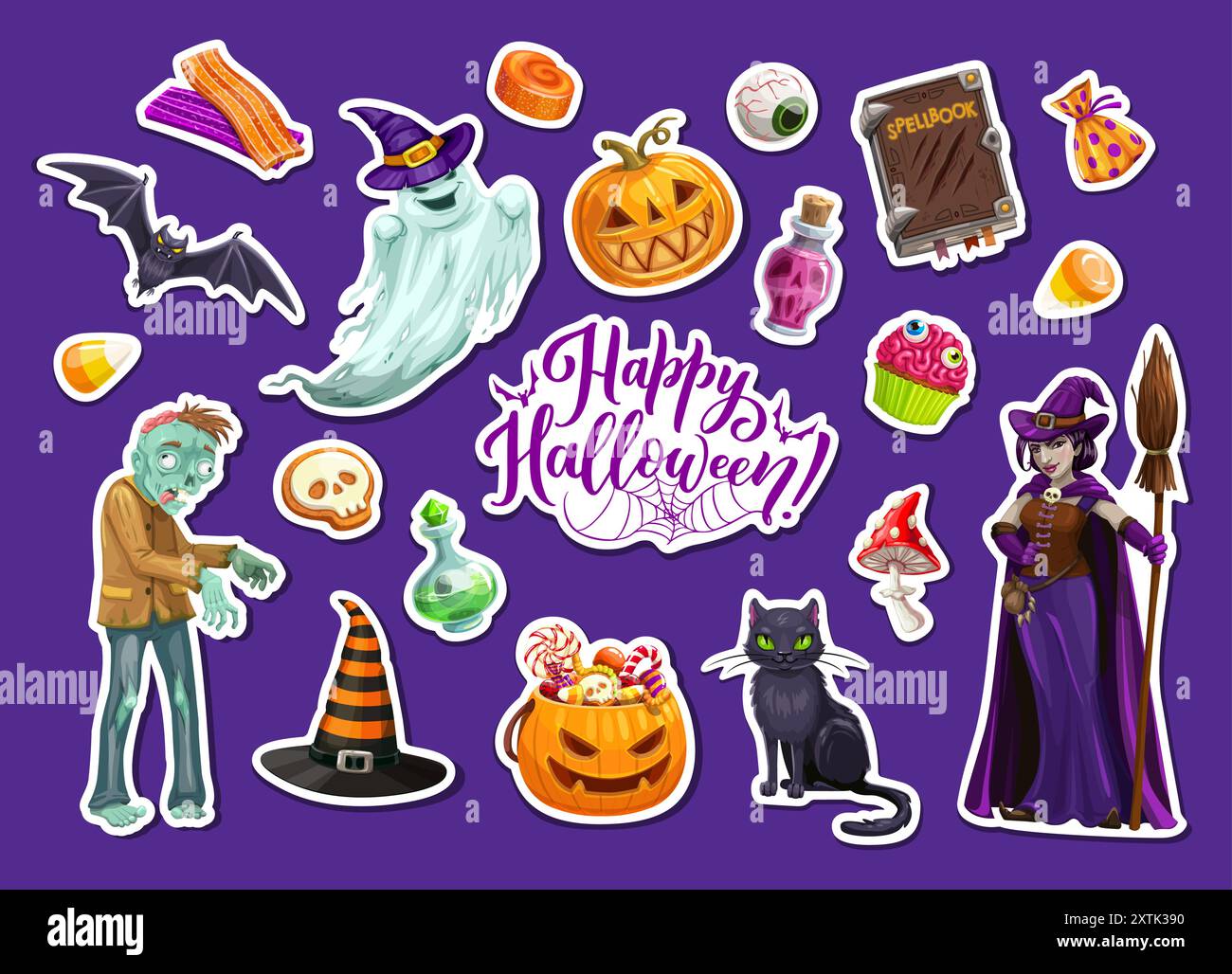 Halloween holiday stickers. Autumn horror holiday monster scrapbook ...