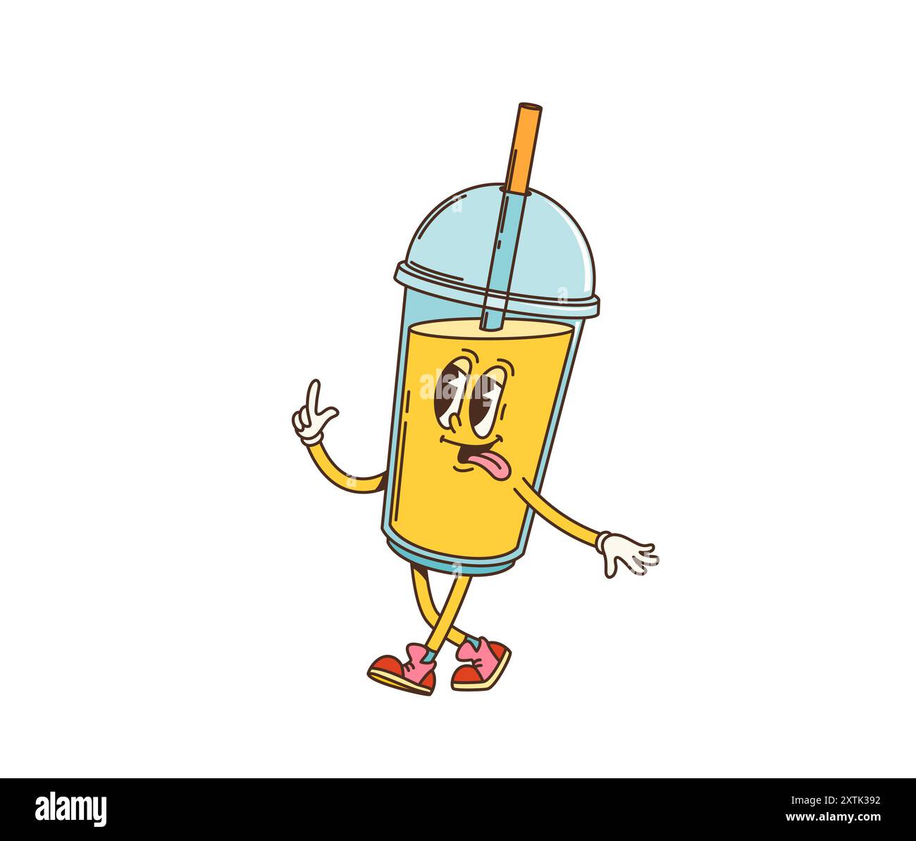 Retro cartoon groovy juice drink character with expressive eyes and ...