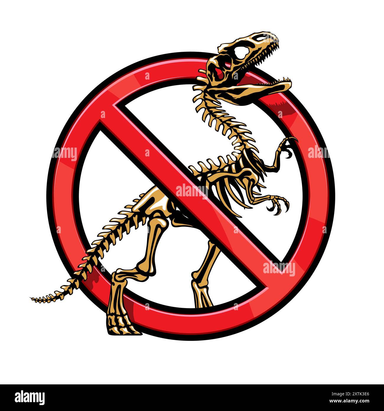 Dinosaur warning sign. Vector prohibition emblem with crossed dinosaur ...