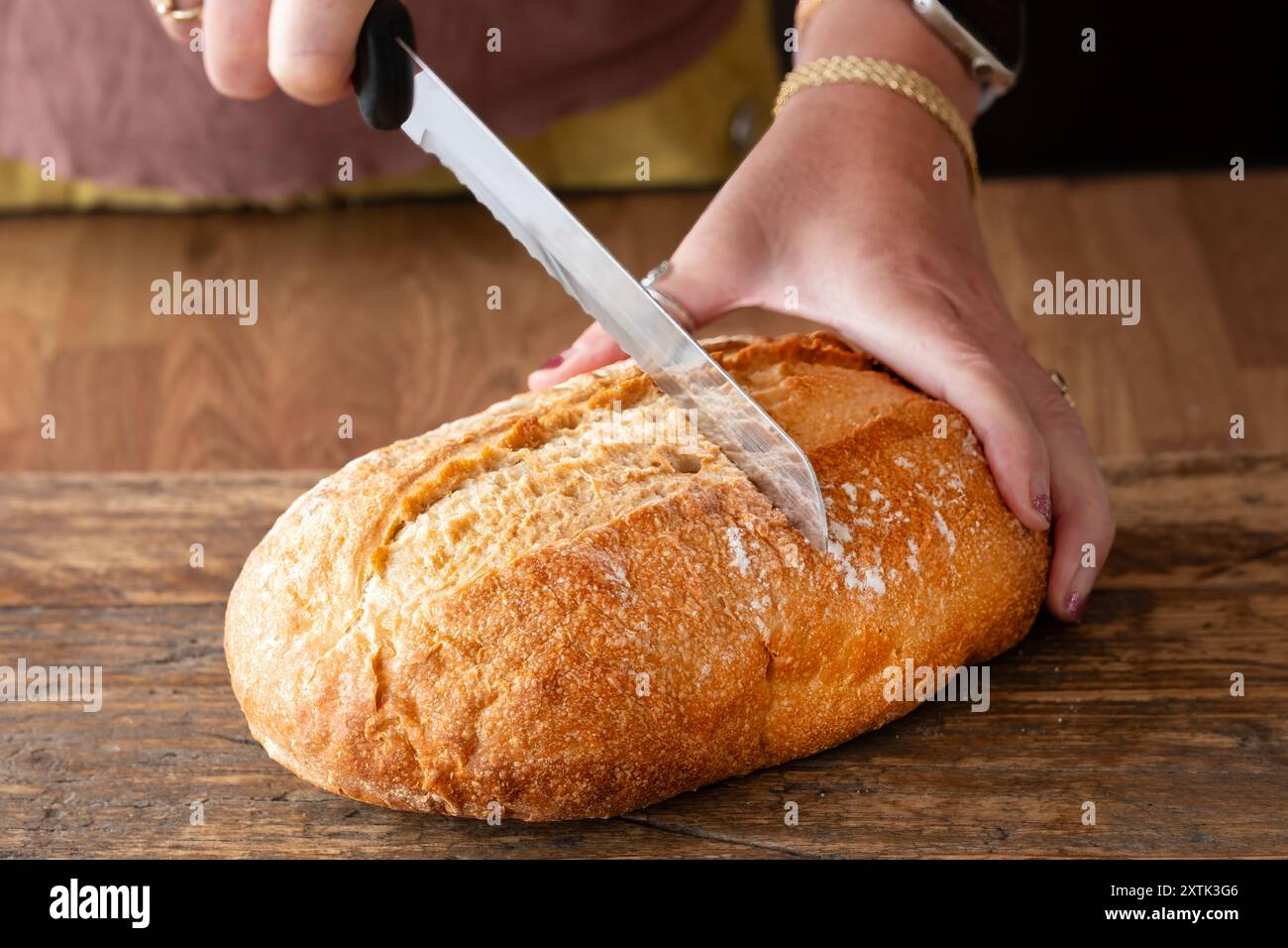 UK A loaf of freshly baked homemade traditional sourdough bread. the ...