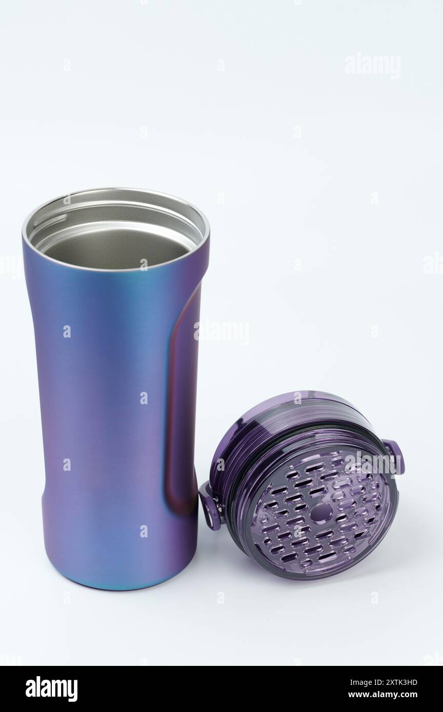 Open blue shaker bottle isolated on white studio background Stock Photo ...