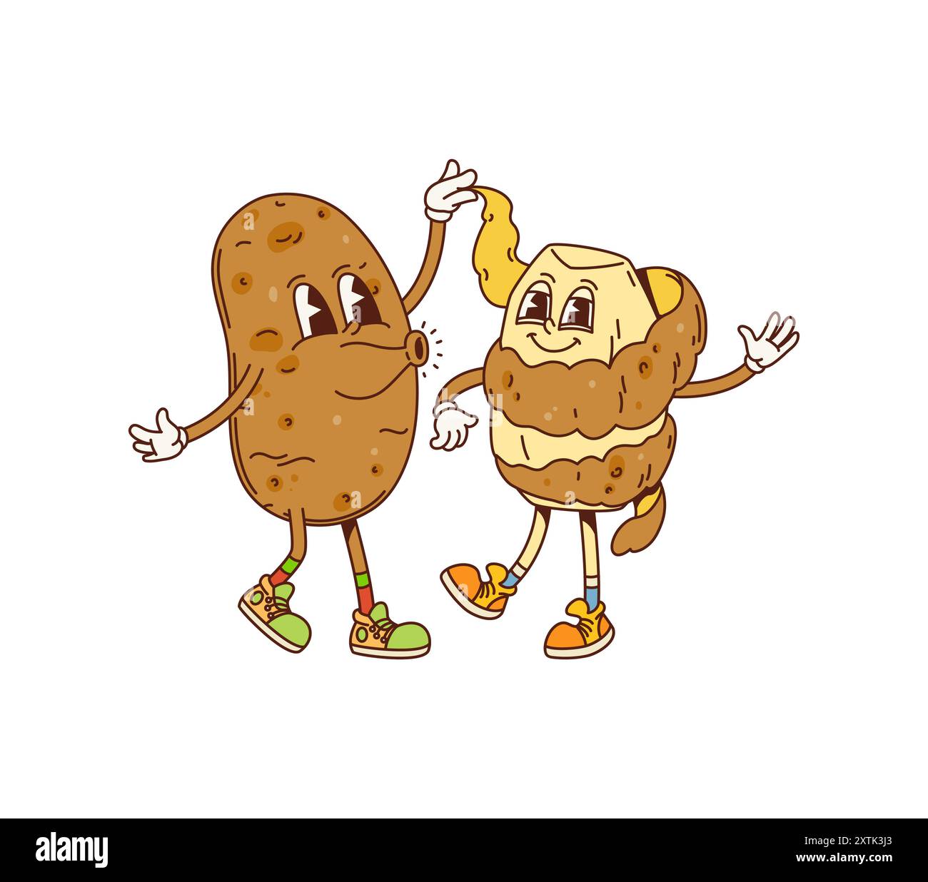Potato retro groovy barbeque characters. Isolated cartoon vector ...