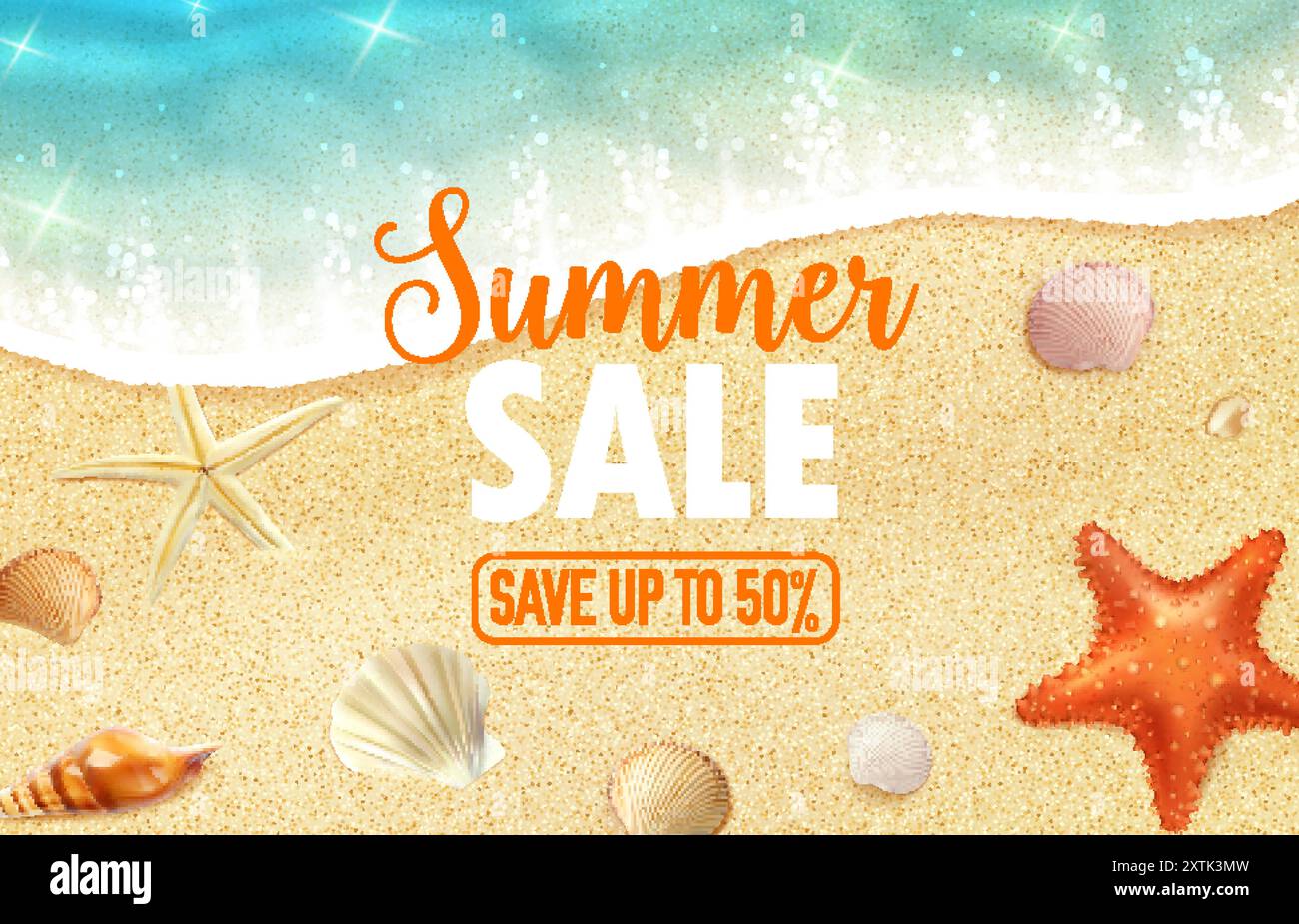 Summer sale banner with beach sand and ocean seashore for promo ...