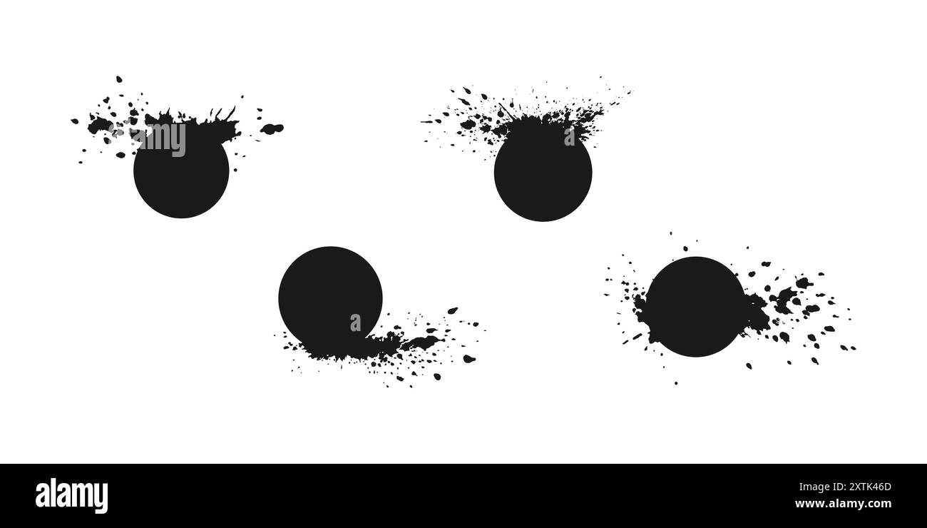 Set of round spots with splashes and drops, design elements, isolated ...