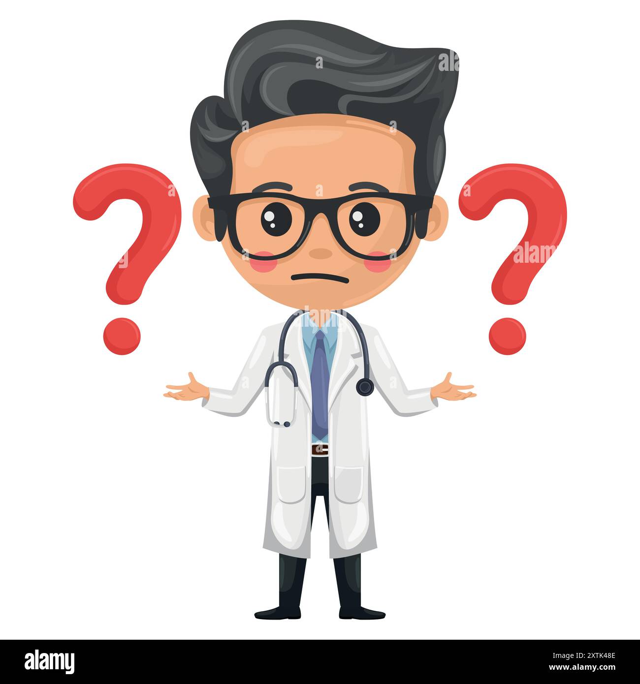Doctor character cartoon with giant question sign for FAQ concept ...