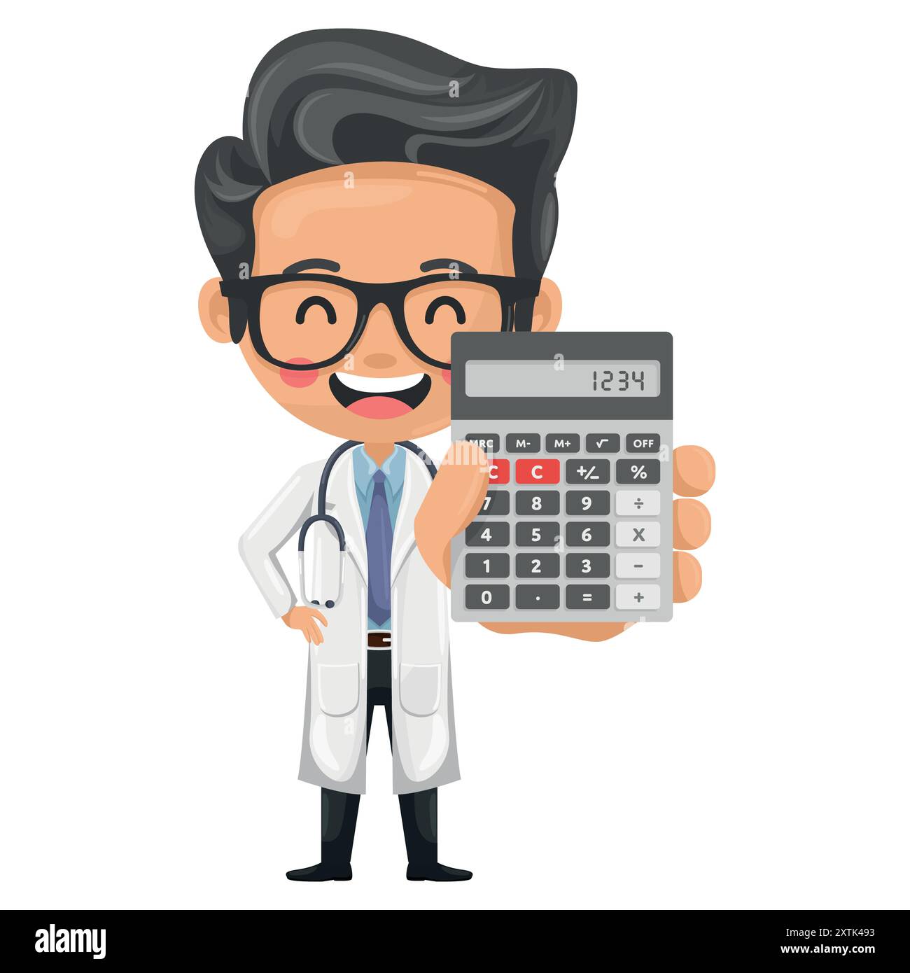 Doctor character cartoon with calculator in hand for financial analysis ...