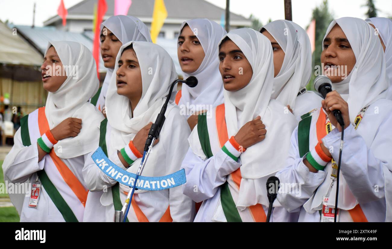 Srinagar, Kashmir, India, on 15 Aug, 2024: School girls adorned with ...