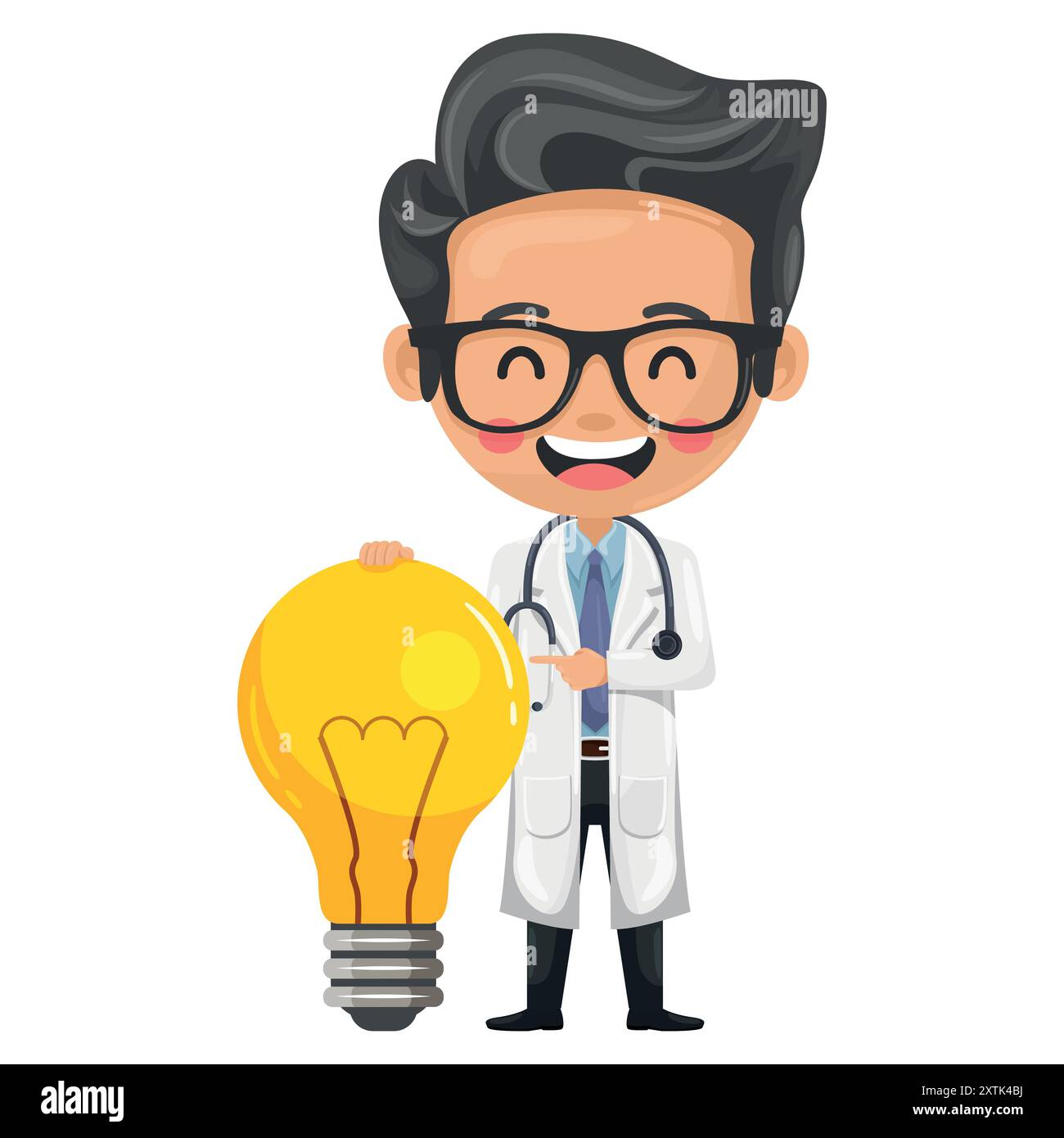 Doctor character cartoon with a stethoscope with a giant light bulb ...