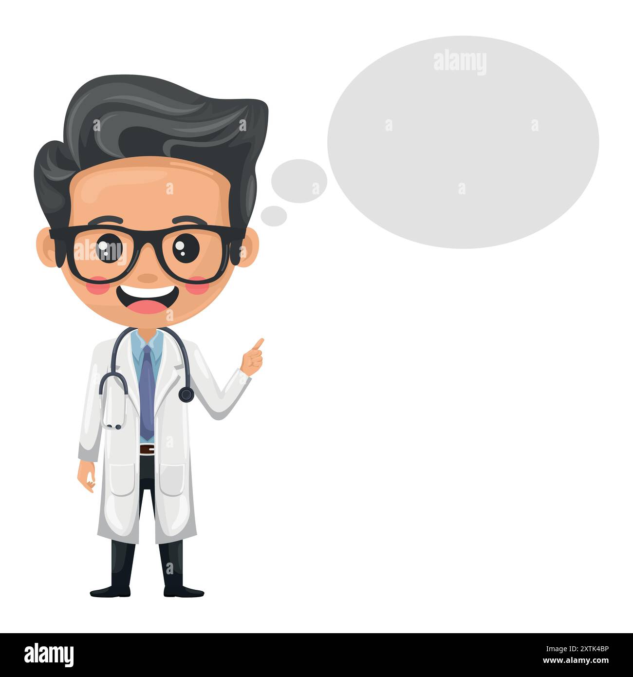 Cartoon doctor character with a stethoscope thinking with space for ...