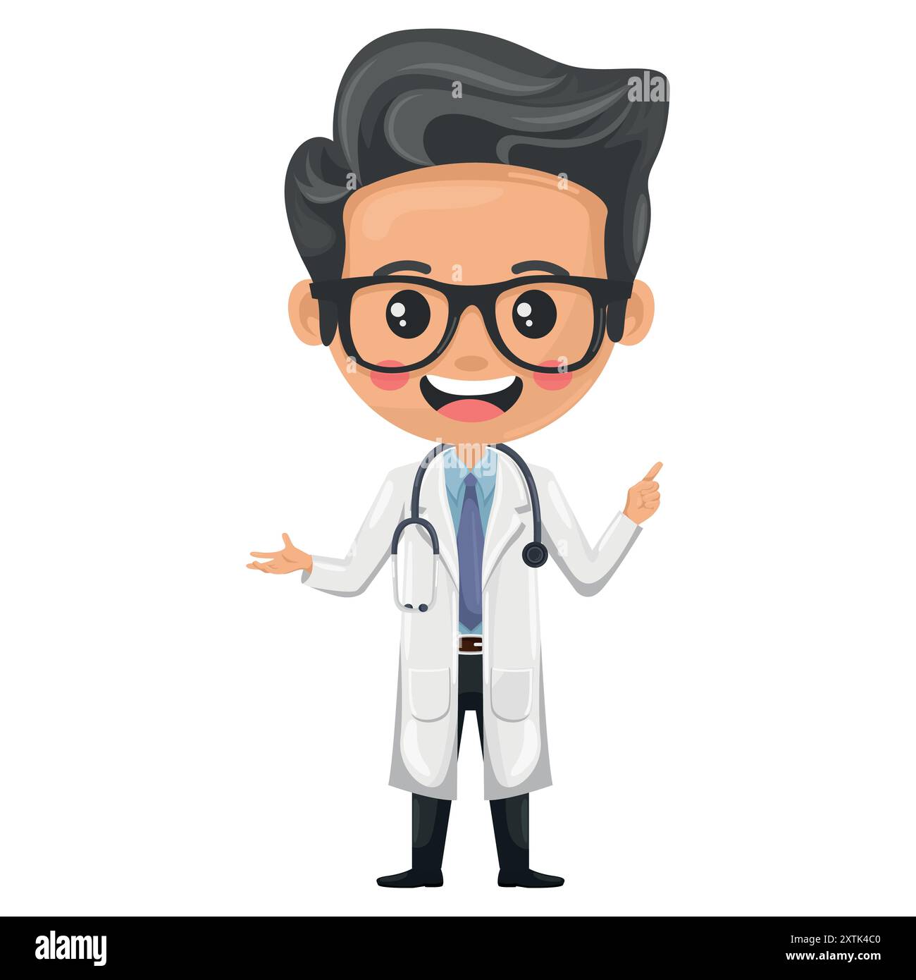 Doctor character cartoon with a stethoscope pointing his finger ...