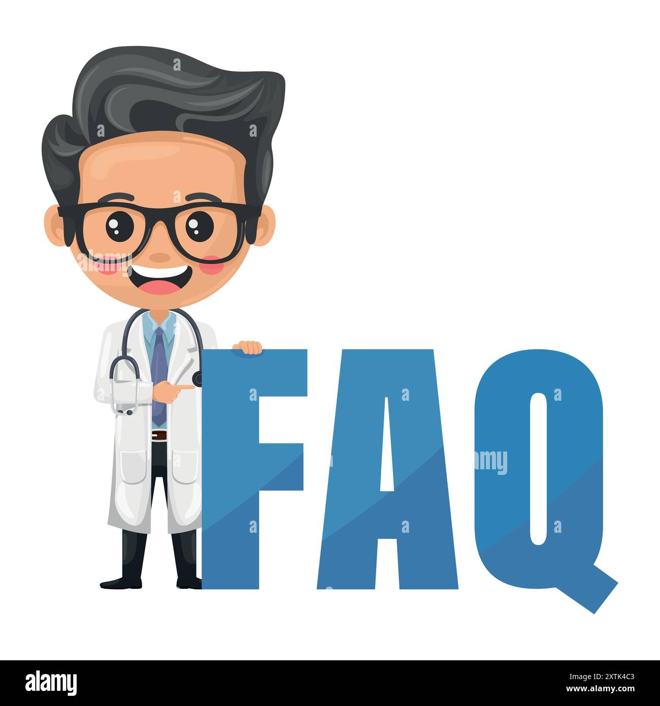 Doctor character cartoon with a stethoscope with giant FAQ letters ...