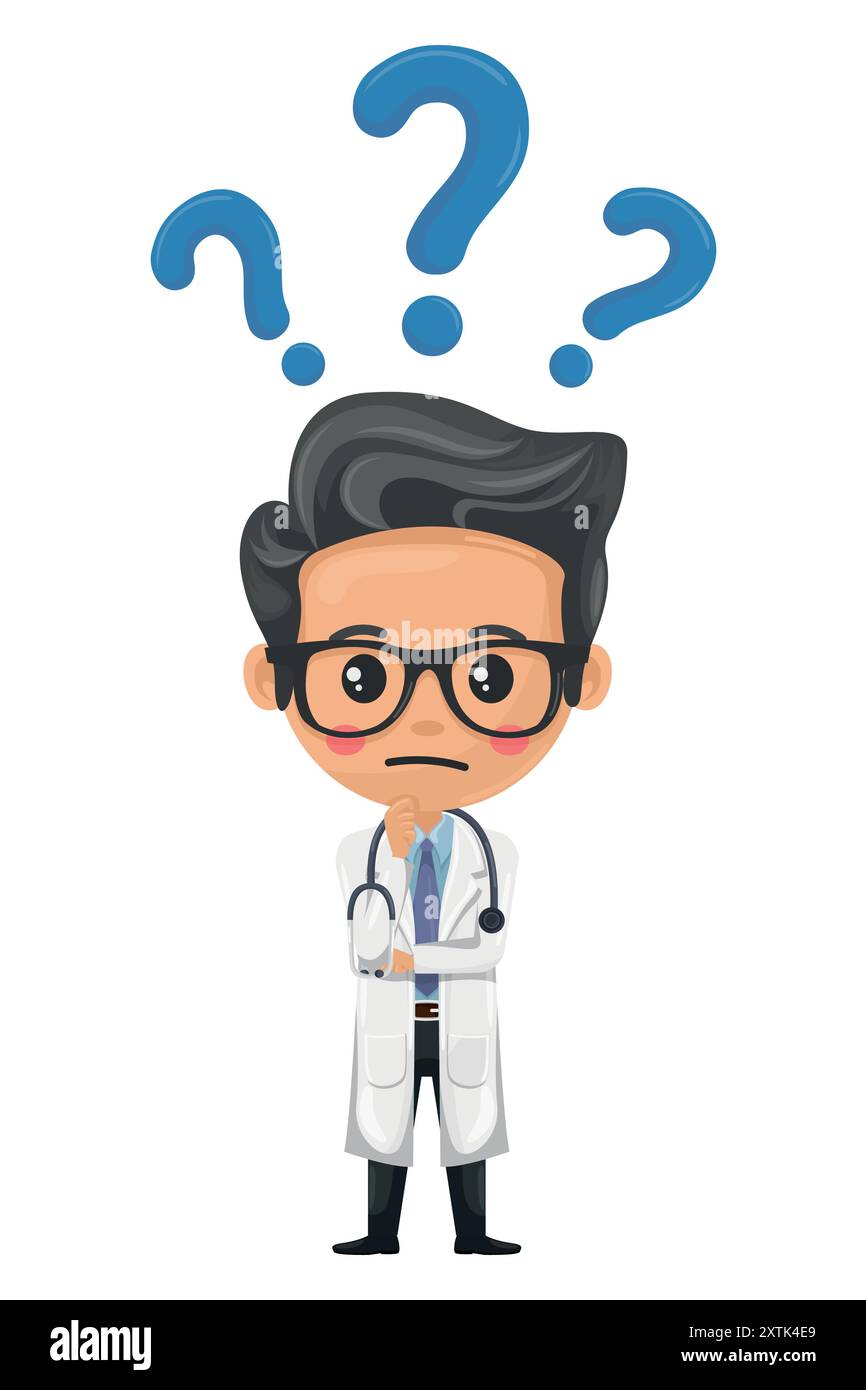 Cartoon of doctor character expressing doubt, uncertainty with a ...