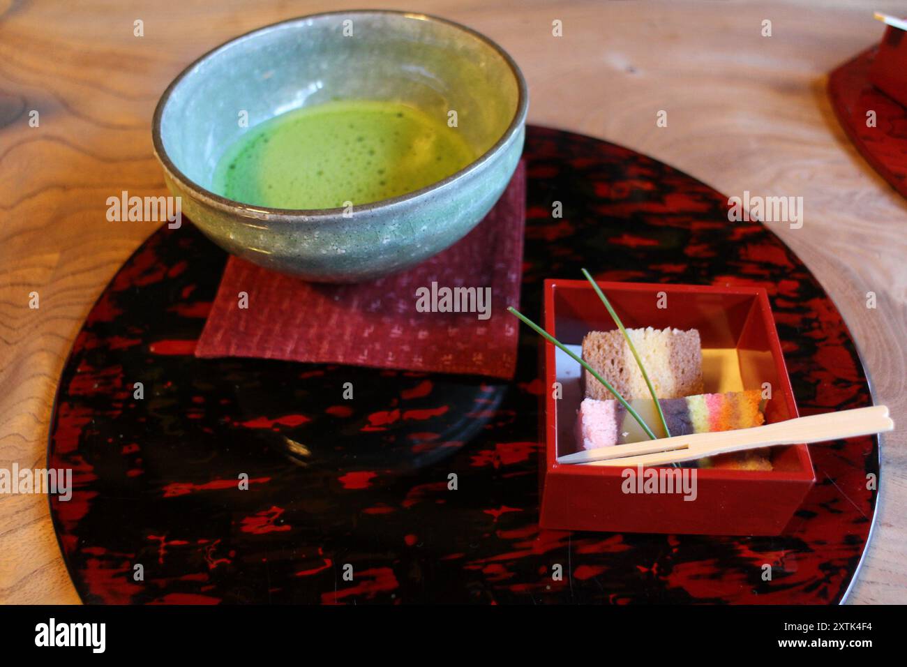 Matcha tea and wagashi (Japanese dessert) in Hiroshima, Japan Stock ...