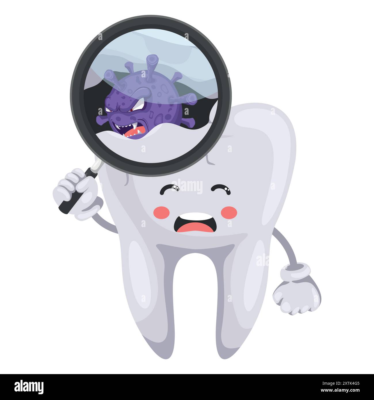 Decayed tooth cartoon with infection being attacked by a Streptococcus ...