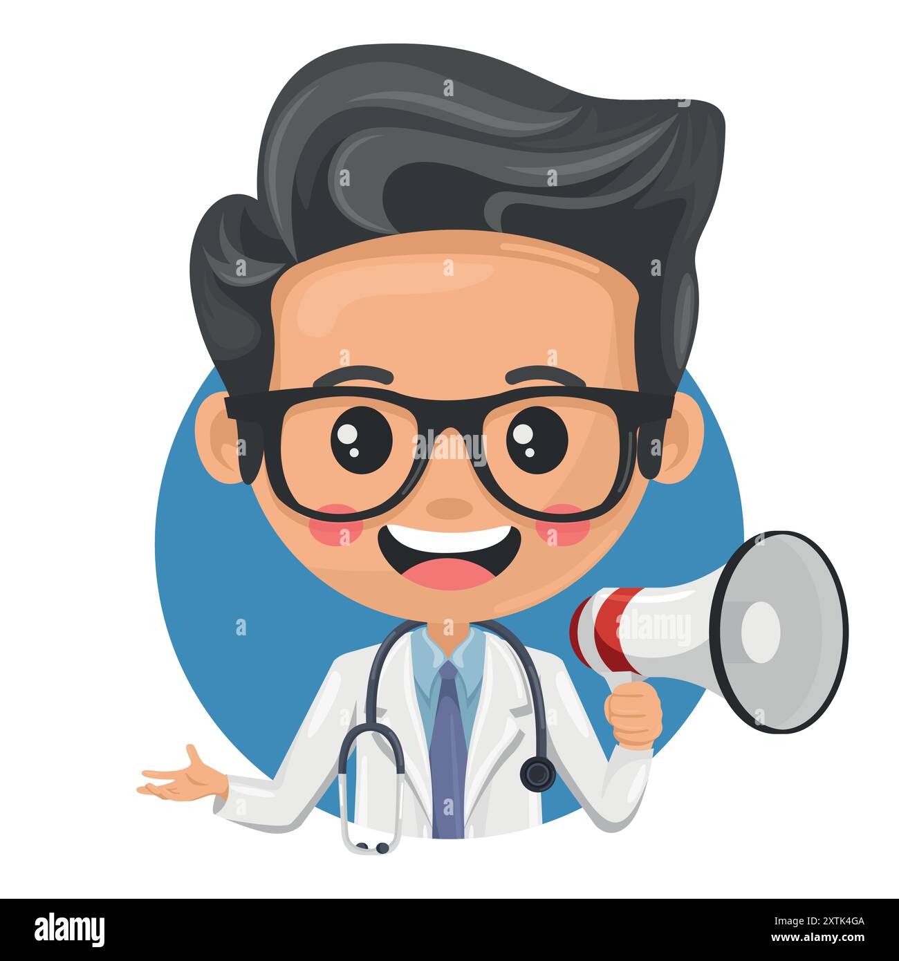 Cartoon doctor making an announcement with a megaphone. Health and ...