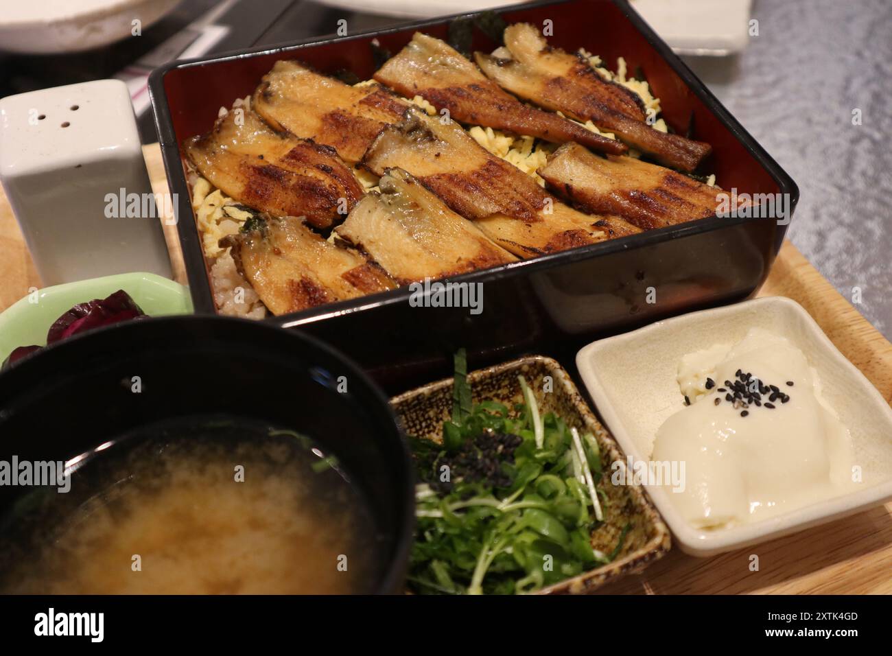 Japanese cuisine: conger eel bento in Hiroshima, Japan Stock Photo - Alamy