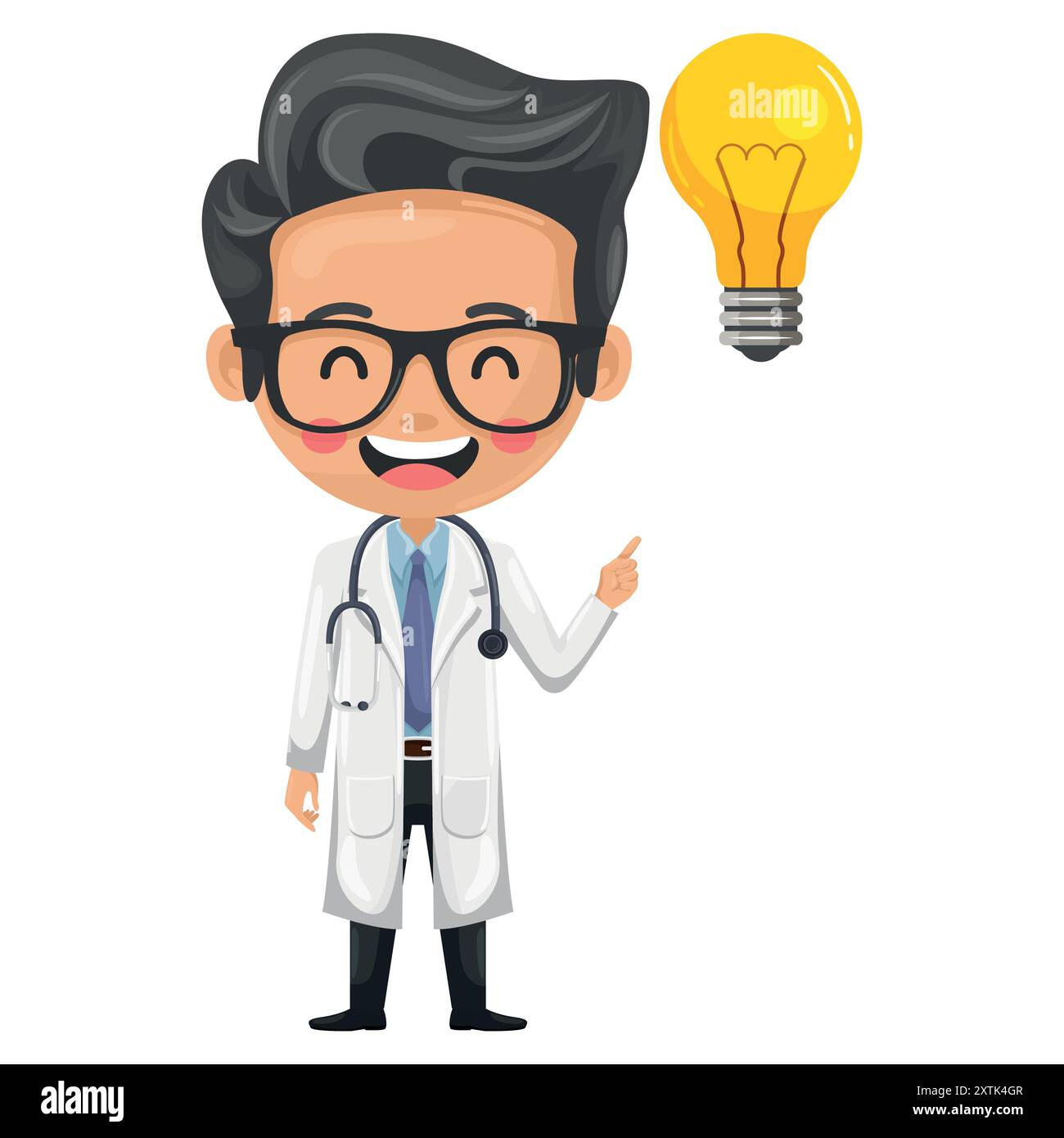 Doctor character cartoon with a stethoscope with a light bulb. Creative ...