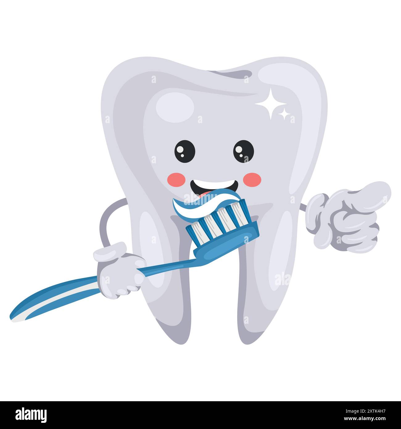 Cartoon character of a tooth brushing his teeth. Prevention, diagnosis ...