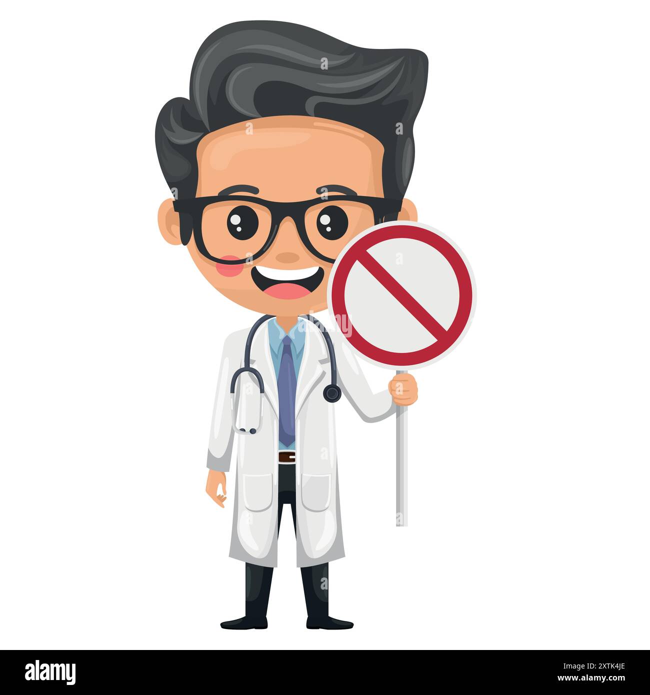 Cartoon of doctor holding a forbidden sign. Health and medicine concept ...