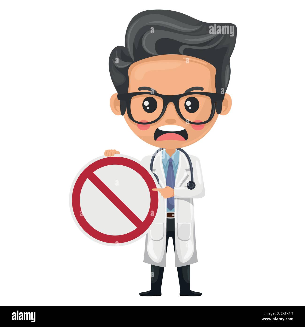 Cartoon of Annoyed Doctor holding a Forbidden Sign. Health and medicine ...
