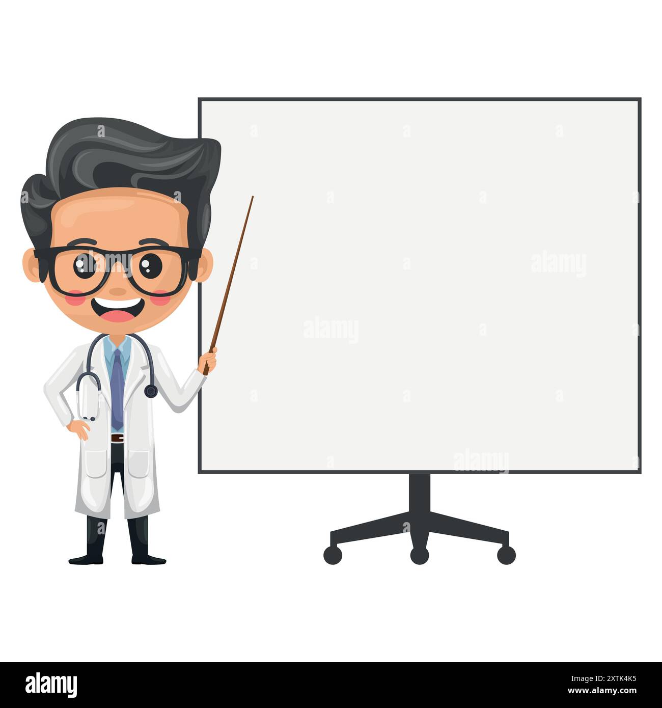 Cartoon of doctor character with a stethoscope and lab coat giving a ...