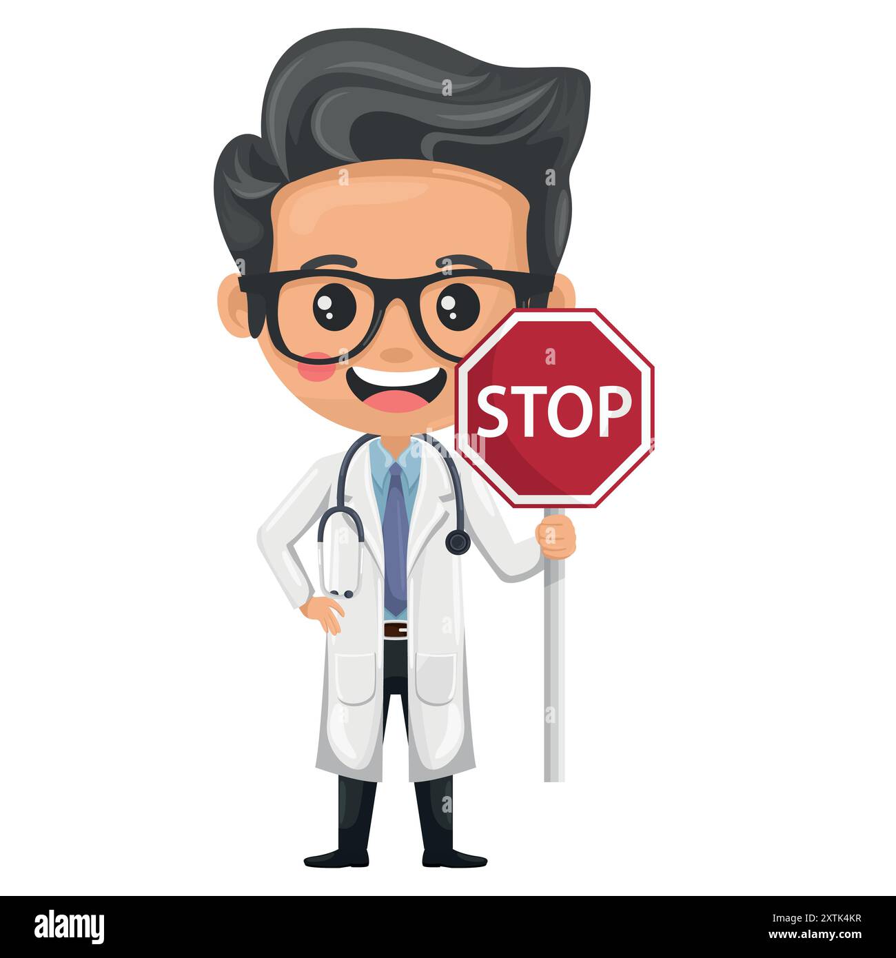 Cartoon of doctor character holding a stop sign. Health and medicine ...