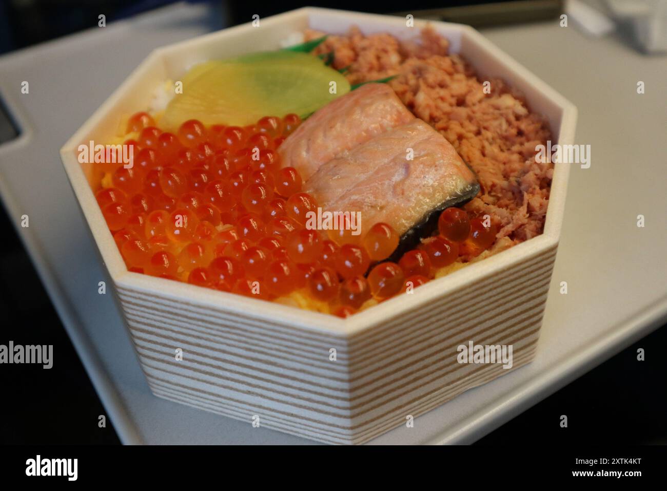 Japanese cuisine: grilled salmon and salmon roe bento box on Shinkansen ...