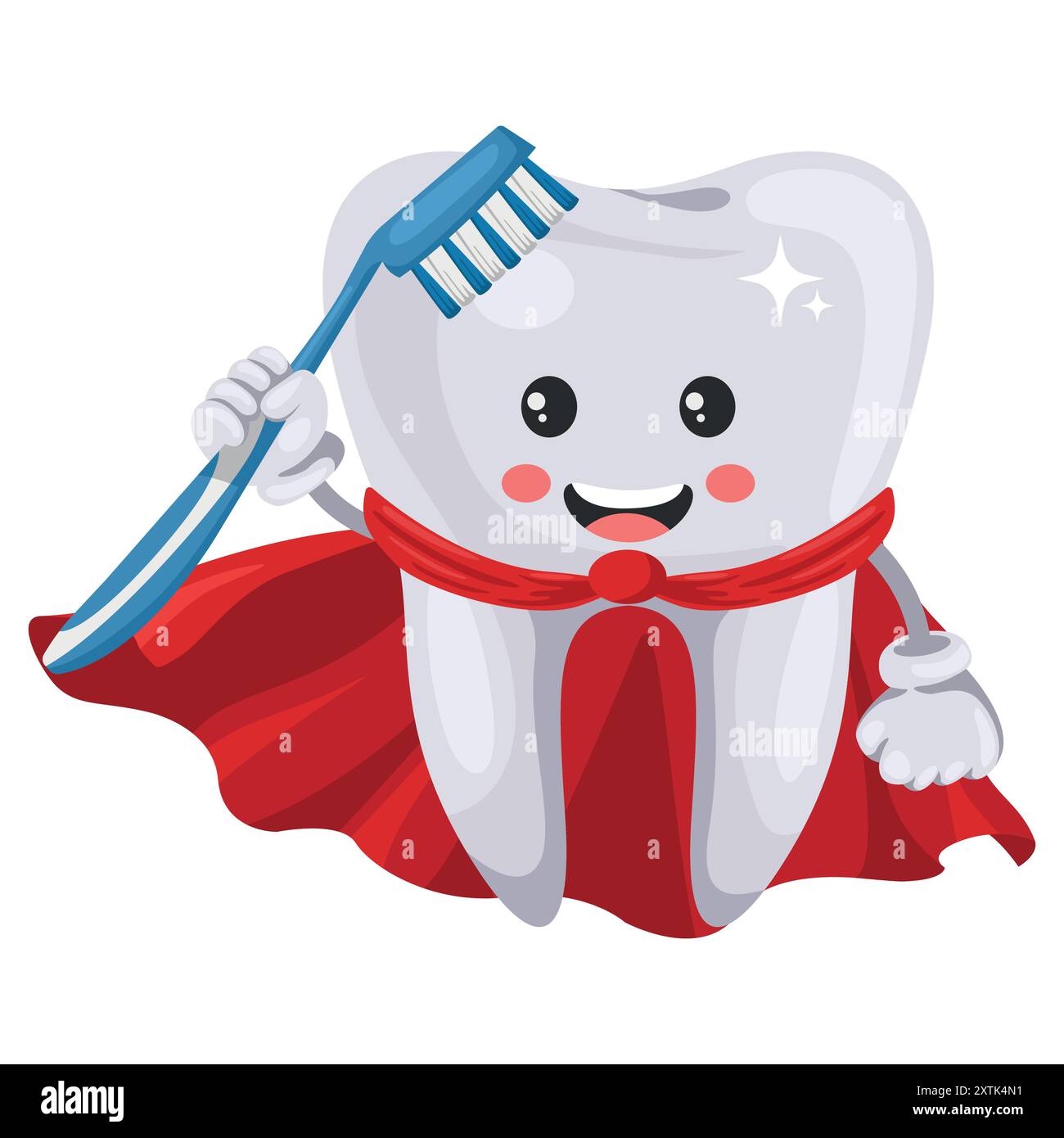 Cartoon character of a superhero tooth with a red cape holding a ...