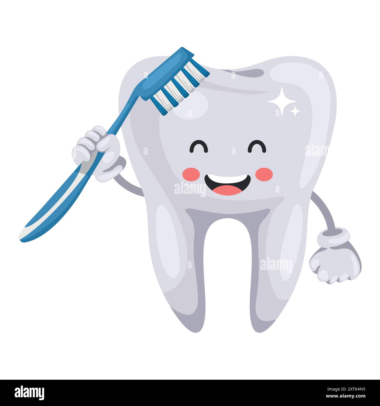 Cartoon of a tooth brushing with a toothbrush. Prevention, diagnosis ...