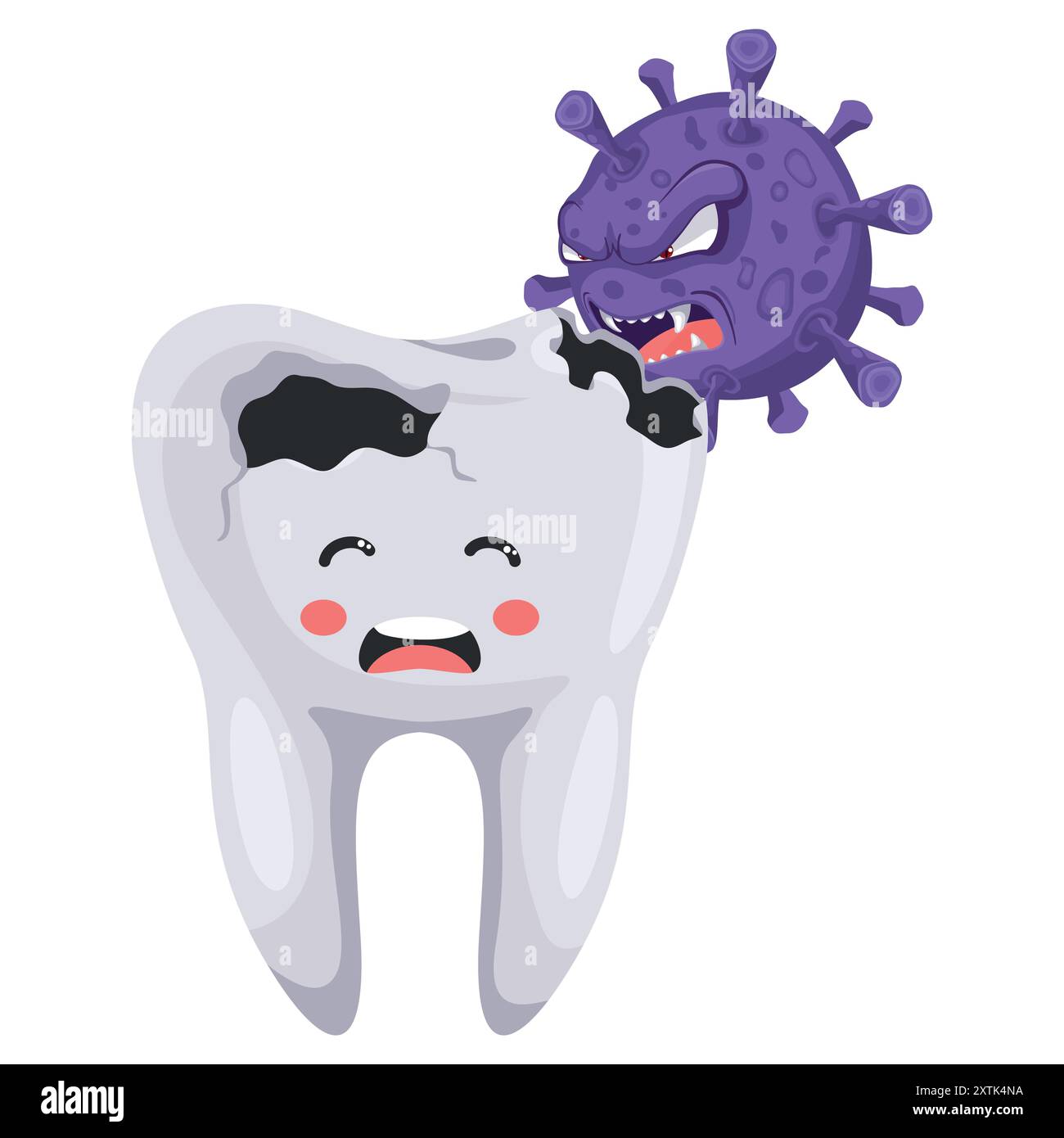 Decayed tooth cartoon with infection being attacked by a Streptococcus ...