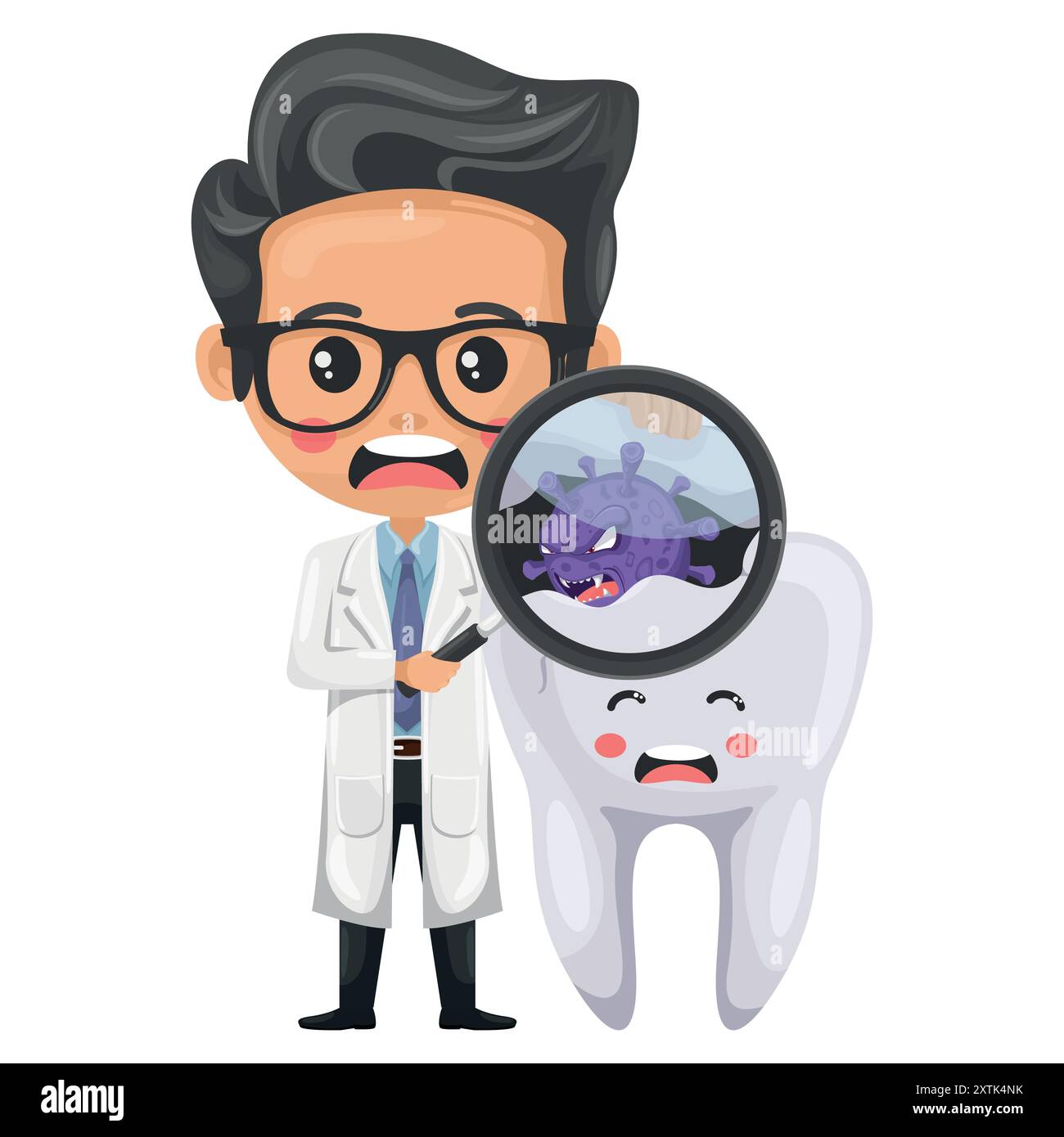 Doctor with a magnifying glass observing a dental infection caused by ...