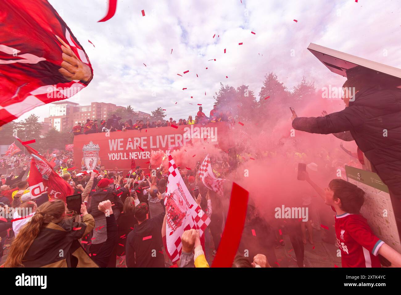 Liverpool Football Club victory parade through the streets of the city ...