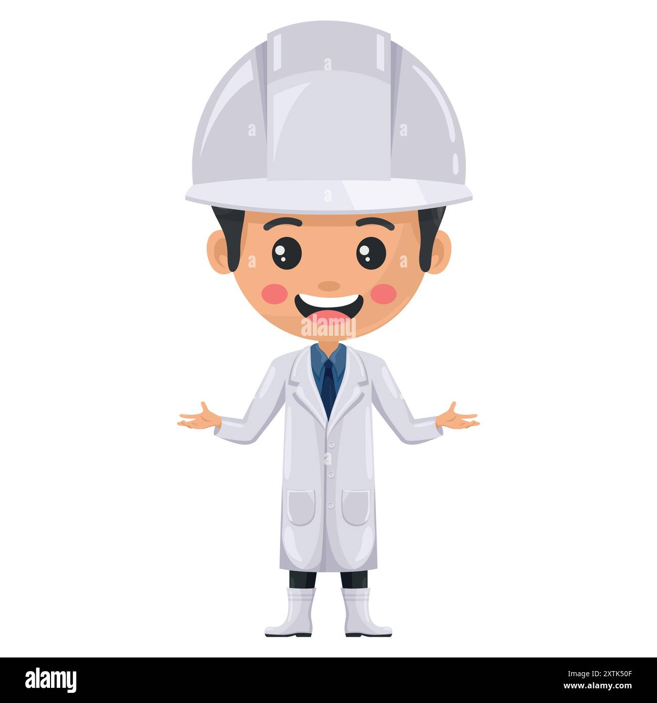 Quality control supervisor in food production line with open hands ...