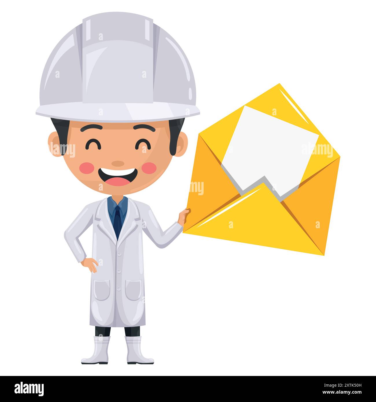 Quality control supervisor with open letter envelope for email. Food industry engineer. Concept ...