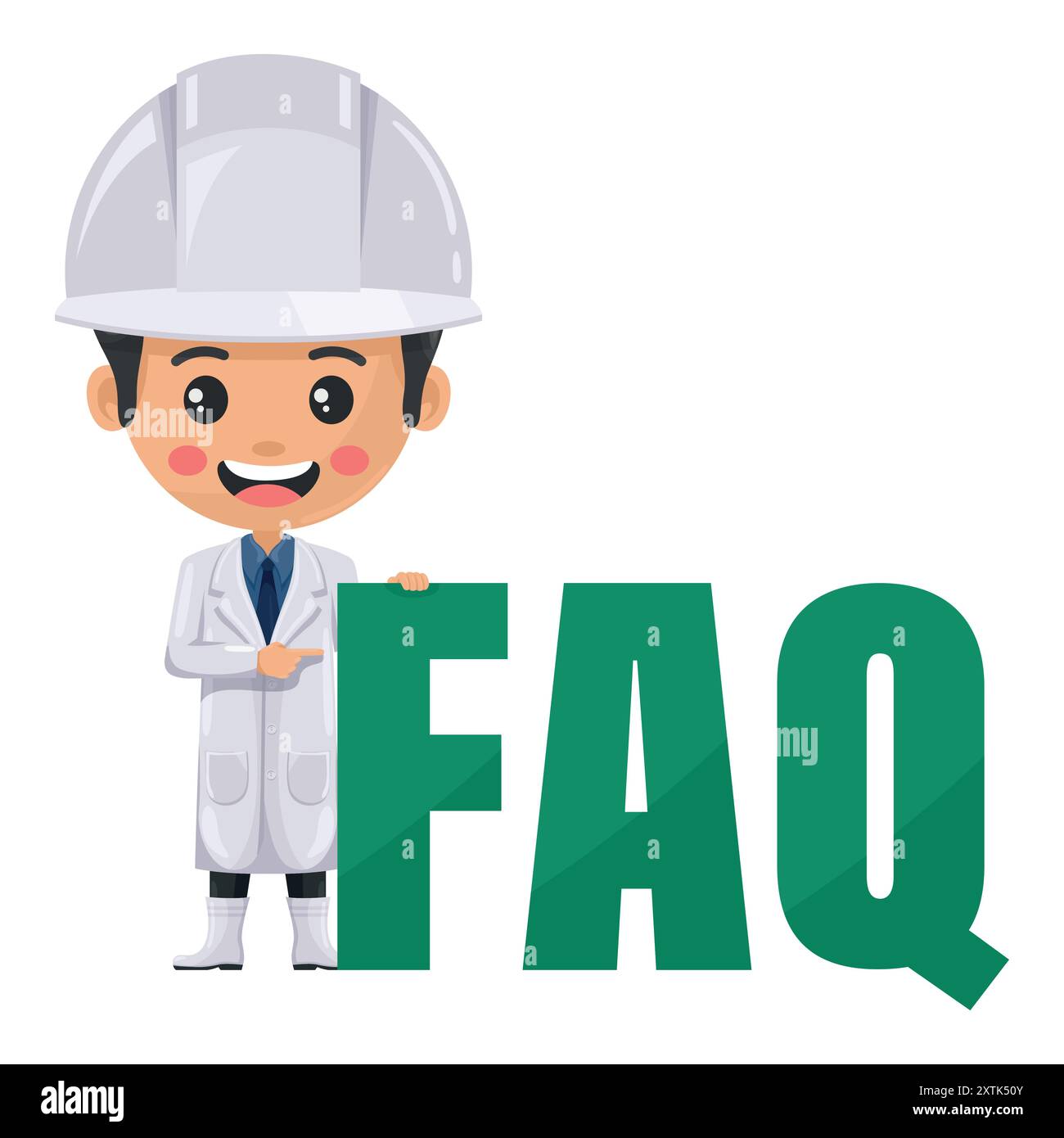 Quality control supervisor production line with giant FAQ letters ...