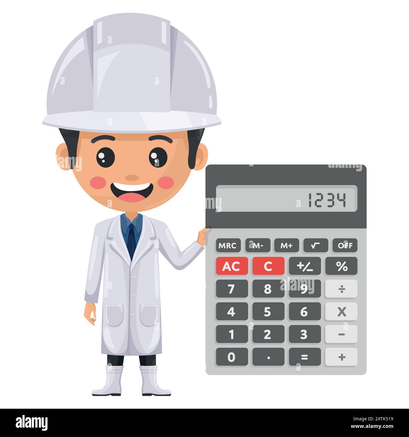 Quality control supervisor with a calculator for financial analysis ...