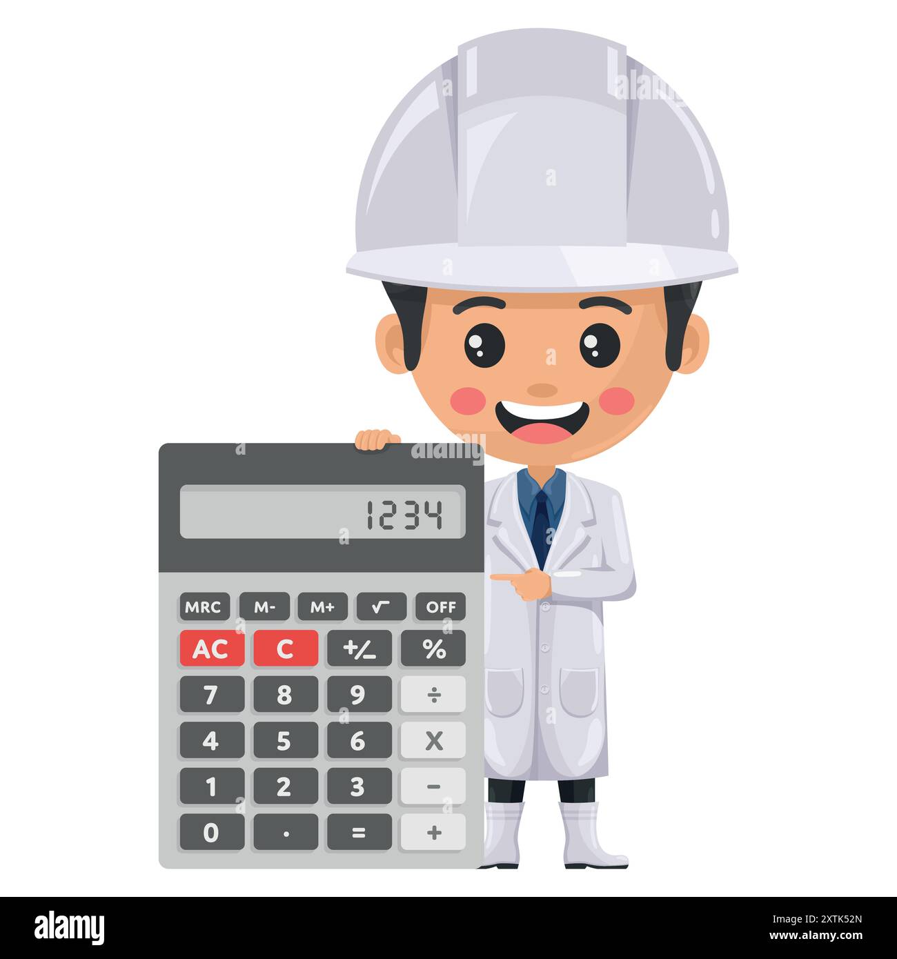 Quality control supervisor with a calculator for financial analysis ...