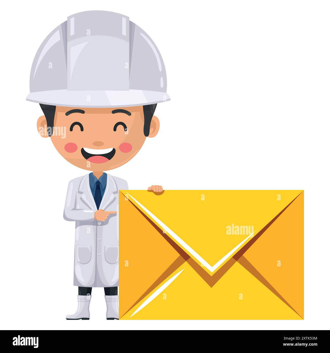 Quality control happy supervisor with letter envelope for email. Food ...